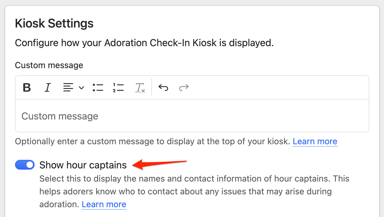 Toggle Hourly Captain Information on the Adoration Check-in Kiosk · We ...