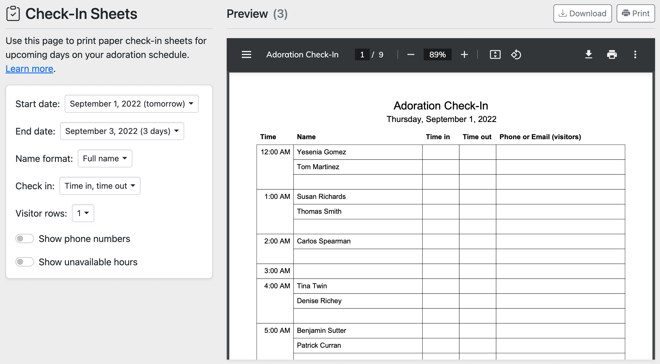 Paper Check-In Sheets · We Adore Him