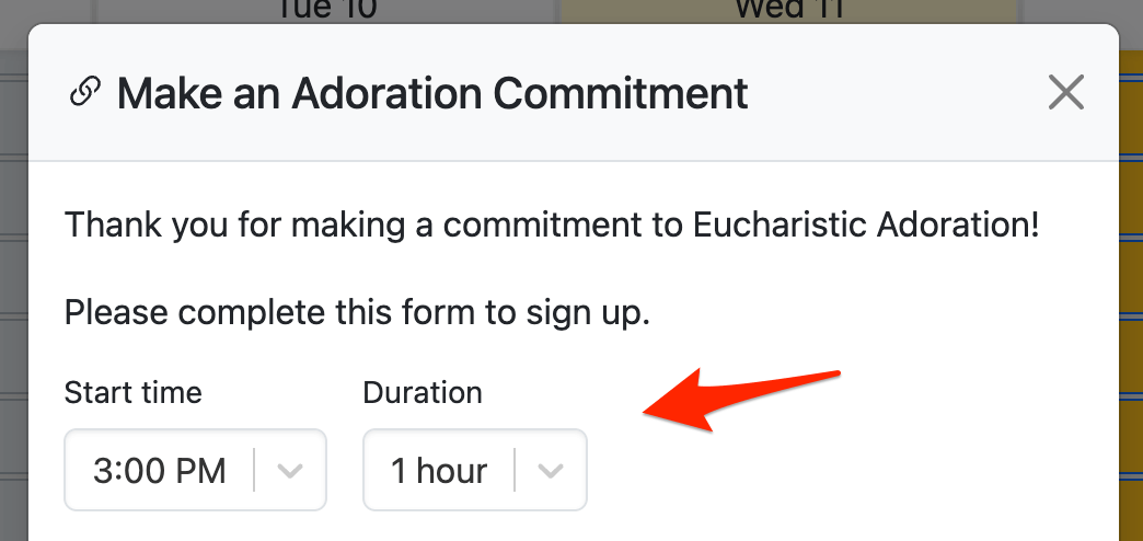 Commitment Start Times and Durations · We Adore Him